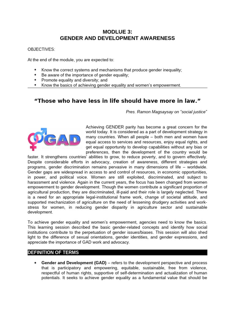20240515_6-M-Gender-and-Development-Awareness-Revised | PDF | Gender Equality | Gender Studies