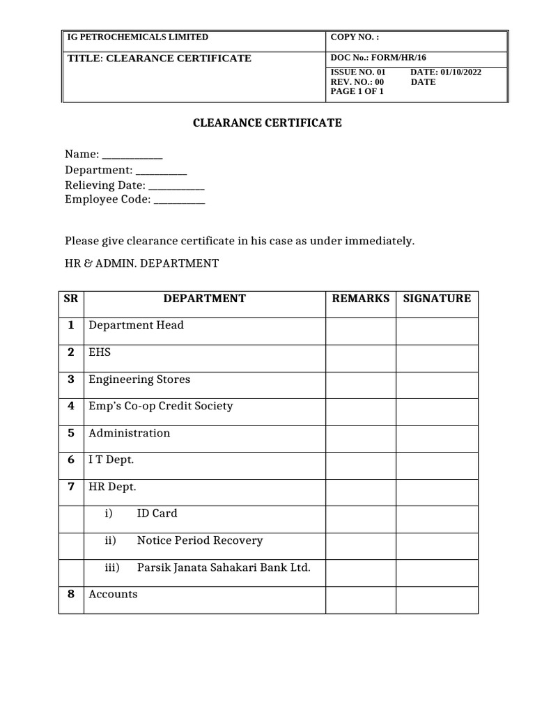 Clearance Certificate | PDF