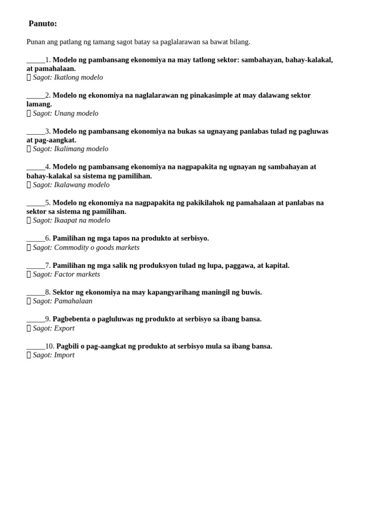 Panuto assessmrnt | PDF