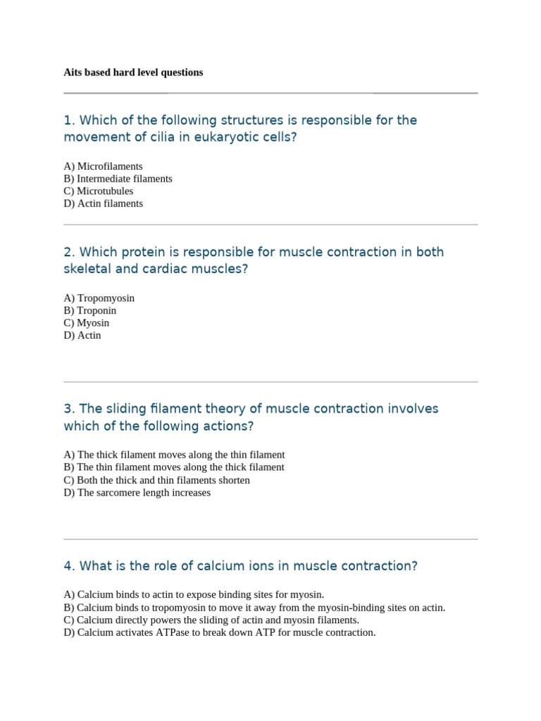 Advanced Muscle and Excretion Questions | PDF | Muscle Contraction ...