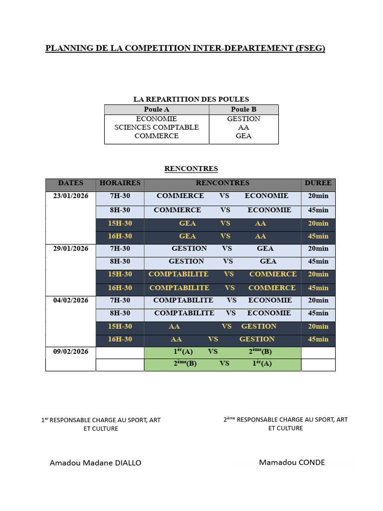 Planning de La Competition | PDF