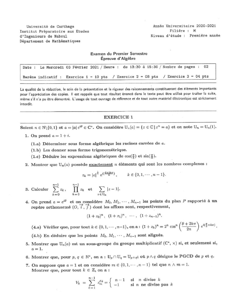 EX N1 Alg MP 2020 | PDF