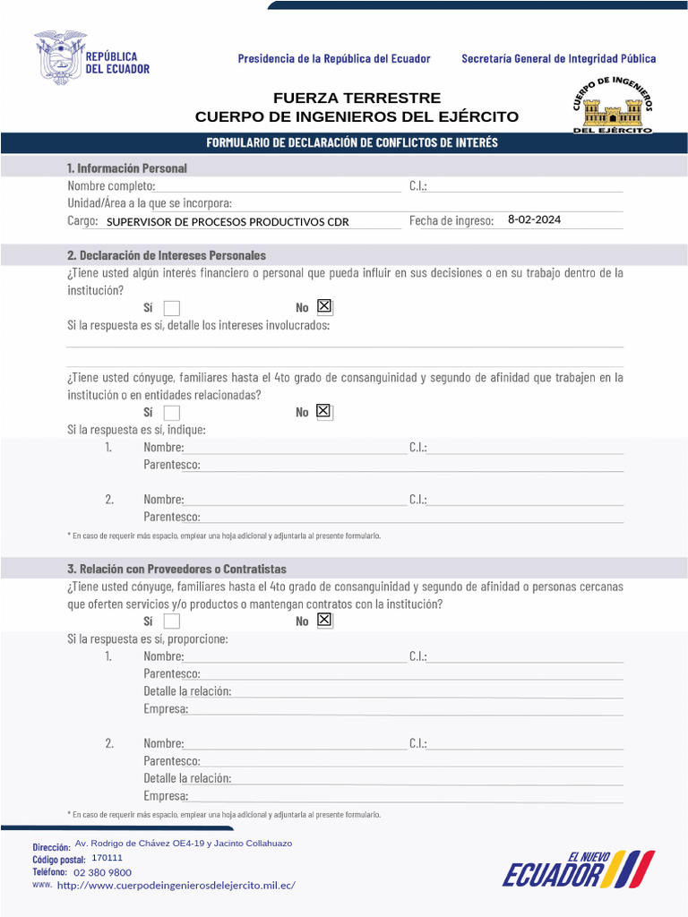 Formulario Conflicto de Intereses PERSONAL | PDF