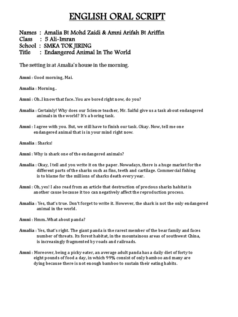 English Oral Script | PDF | Tiger | Sharks