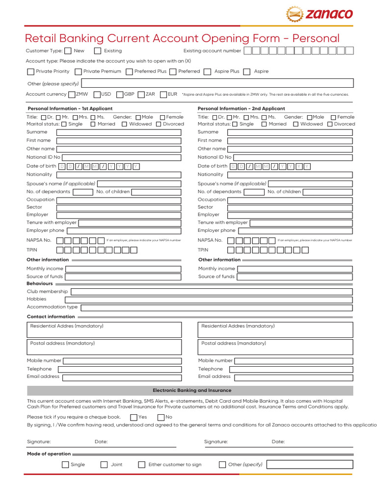 NEW Retail Banking Current Account Opening Form 01.02.24 (1) | PDF | Overdraft | Indemnity