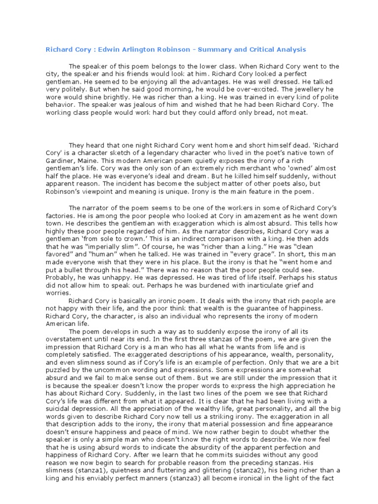 Richard Cory | PDF | Poetry