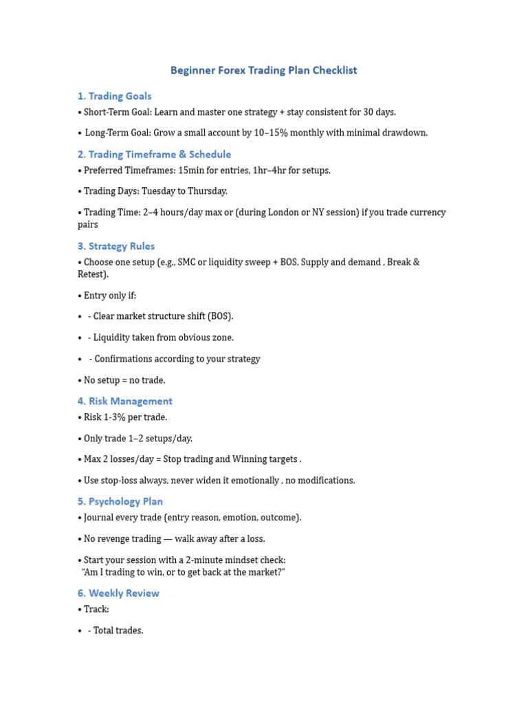 Beginner Trading Plan Checklist Pamela | PDF