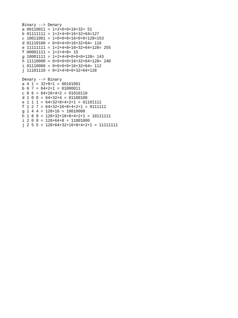 Binary to Denary Conversion Guide | PDF