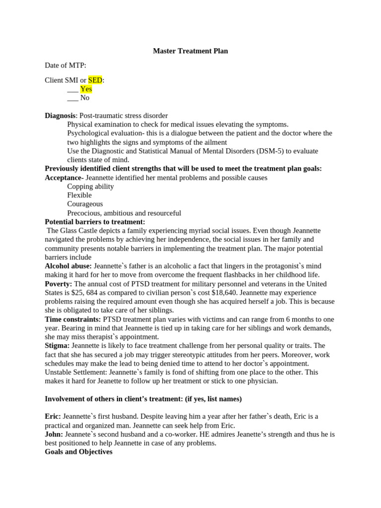 PTSD Treatment Plan for Jeannette | PDF | Mind | Human Diseases And ...