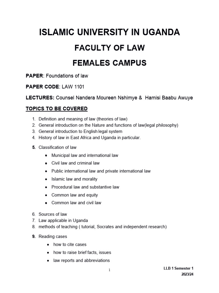 Foundations of Law Syllabus 2023/24 | PDF