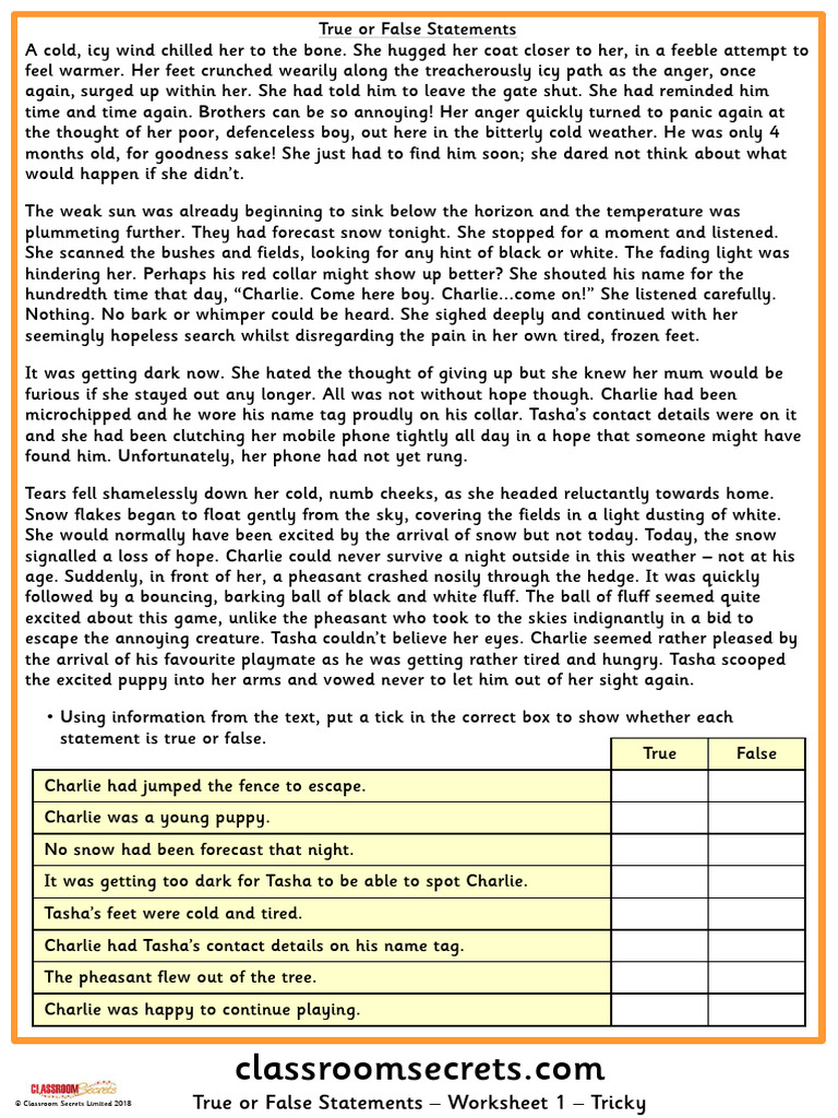 True or False Statements Ks2 Reading Interactive Tricky | PDF | Chicken ...