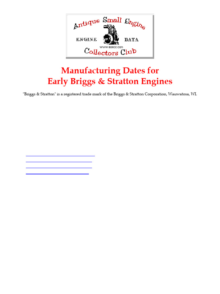 BriggsStratton Antique Engine Manufacturing Dates | PDF