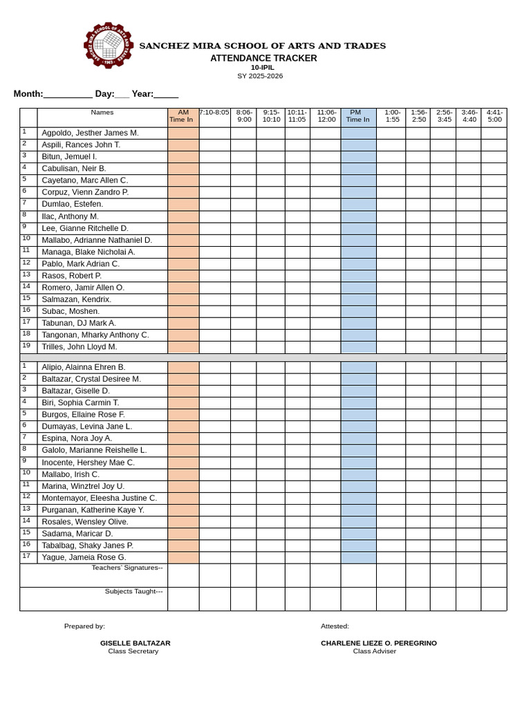 Students Teachers Attendance Tracker (1) | PDF
