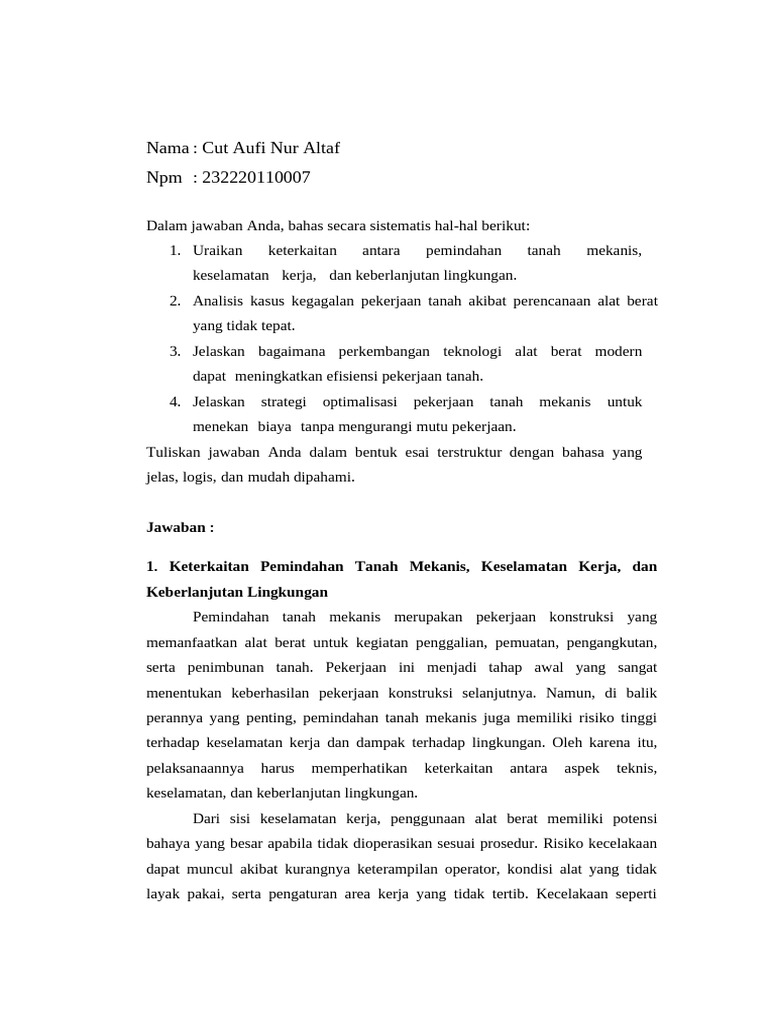 Pemindahan Tanah Mekanis dan Efisiensi | PDF