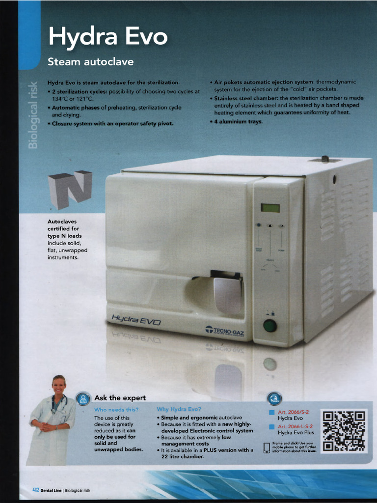 Hydra Evo Steam Autoclave Features | PDF | Sterilization (Microbiology ...