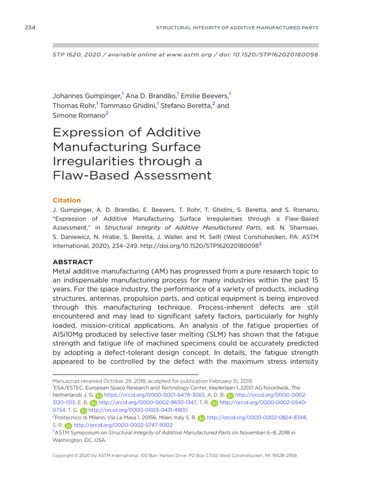 AM Surface Irregularities through a Flaw-Based Assessment | PDF ...