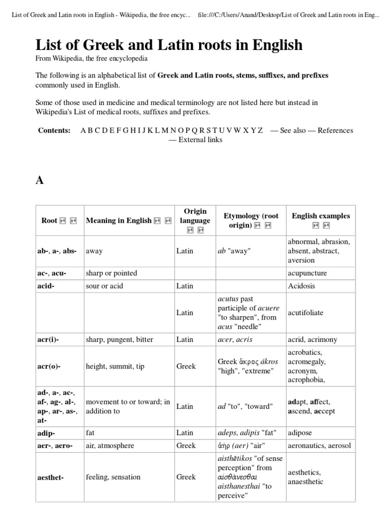 List+of+Greek+and+Latin+Roots+in+English+ +Wikipedia,+the+Free ...