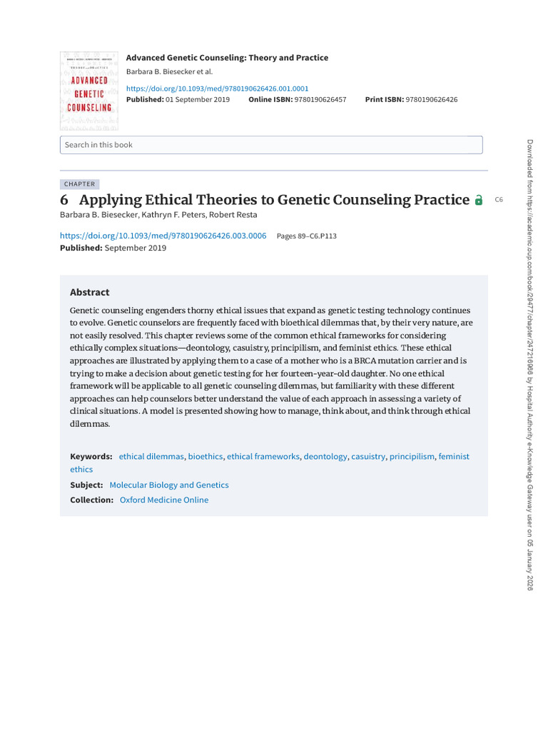 Applying Ethical Theories to Genetic Counseling Practice | PDF ...