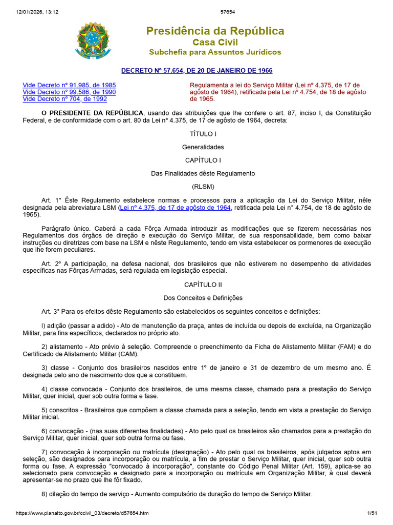 Capítulo XXII do Regulamento da Lei de Serviço Militar – Decreto nº 57. ...