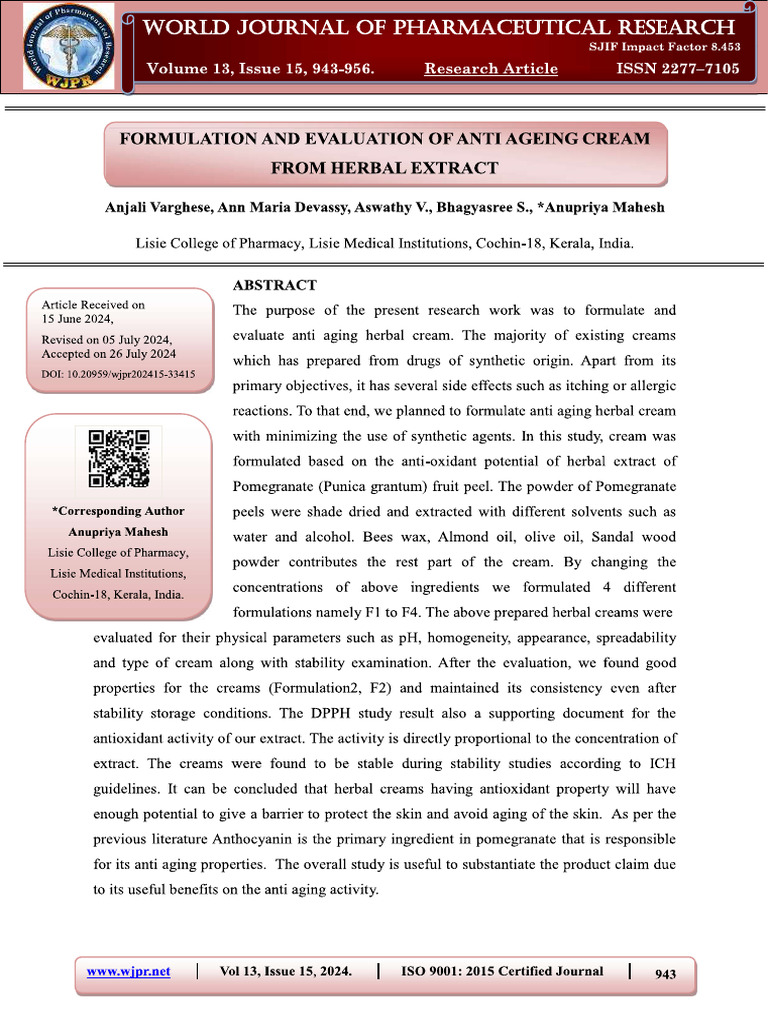 19 - FORMULATION AND EVALUATION OF ANTI AGEING CREAM | PDF