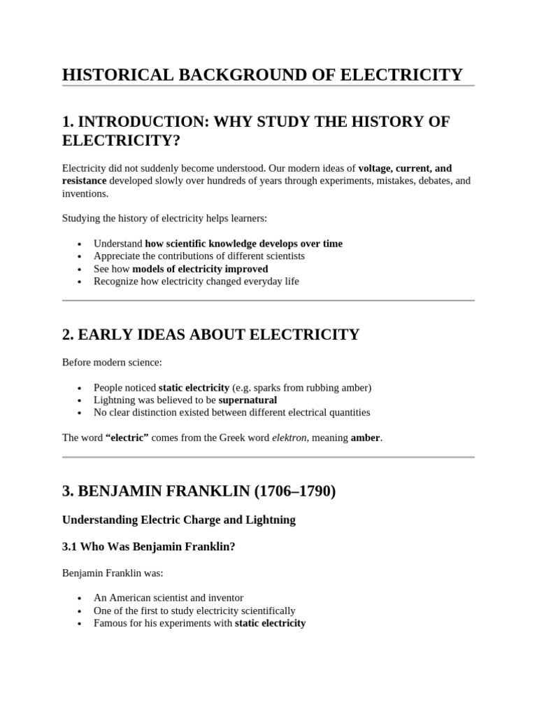 Lesson 1 - Historical Background of Electricity | PDF | Electricity ...