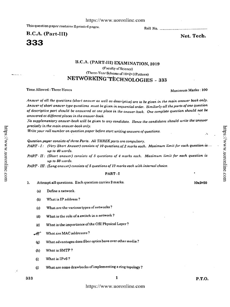 Bca Part 3 Networking Technologies 333 2019 | PDF