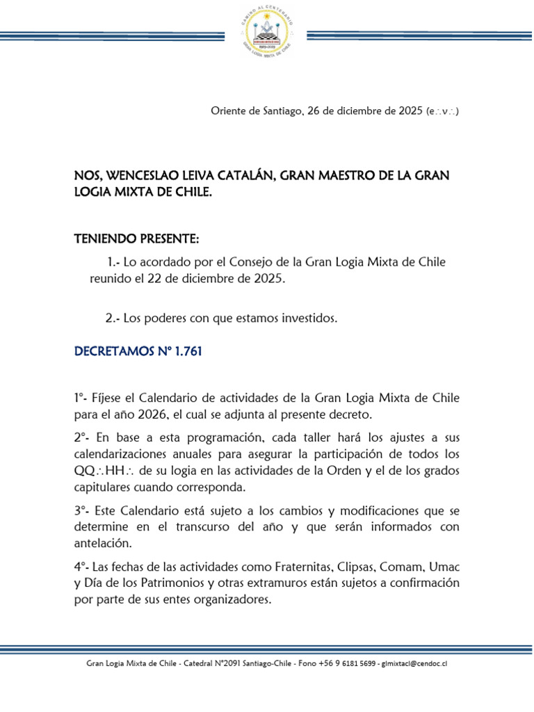 Decreto 1761 Calendario 2026 | PDF