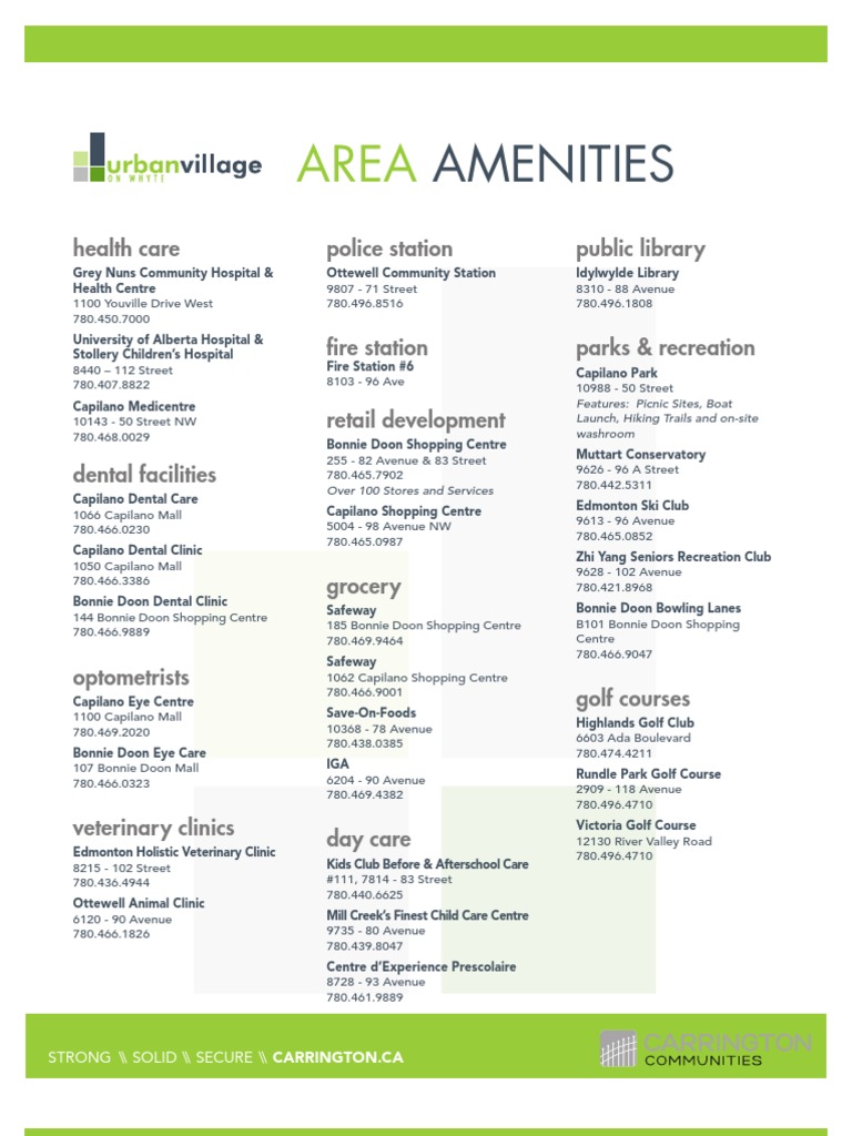 Urban Village Phase III Amenity Sheet | PDF | Edmonton | Shopping Mall