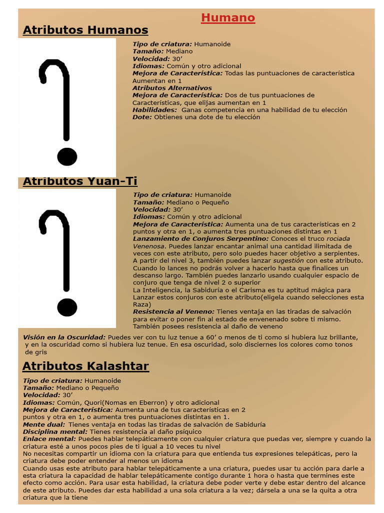 Atributos y Rasgos de Criaturas Humanoides | PDF | Hombres lobo ...