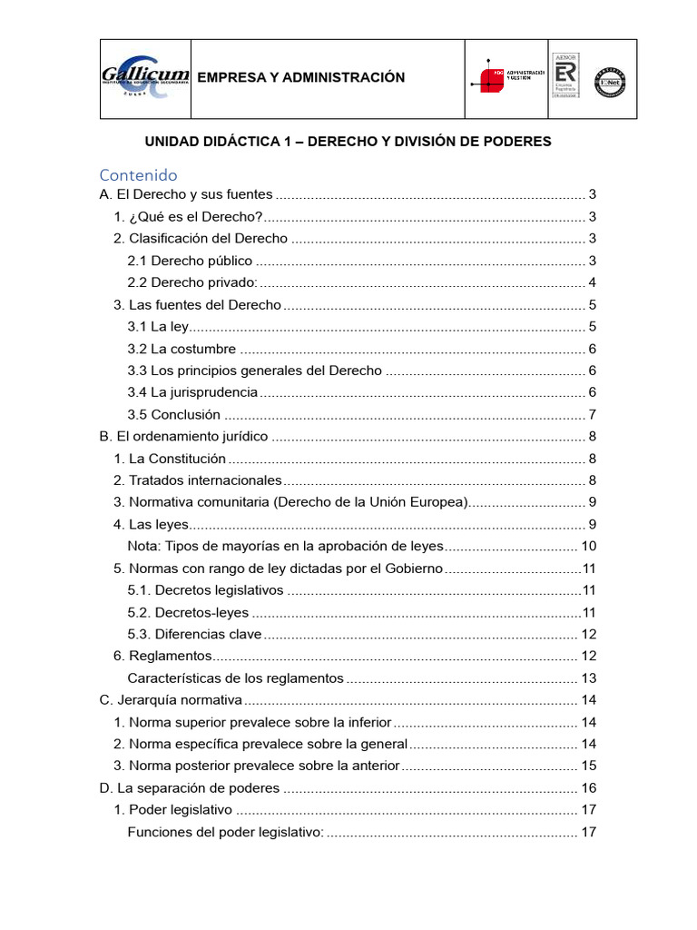 Apuntes Ud1 Derecho y División de Poderes | PDF | Judicaturas ...