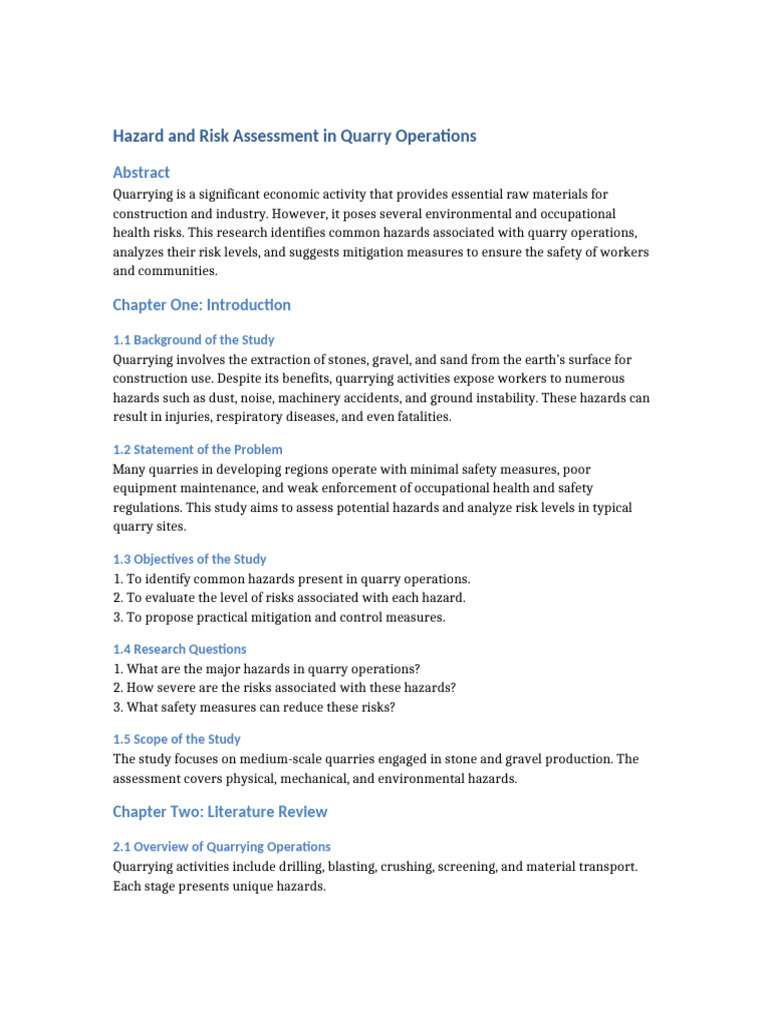 Quarry Hazard and Risk Assessment Guide | PDF | Occupational Safety And ...