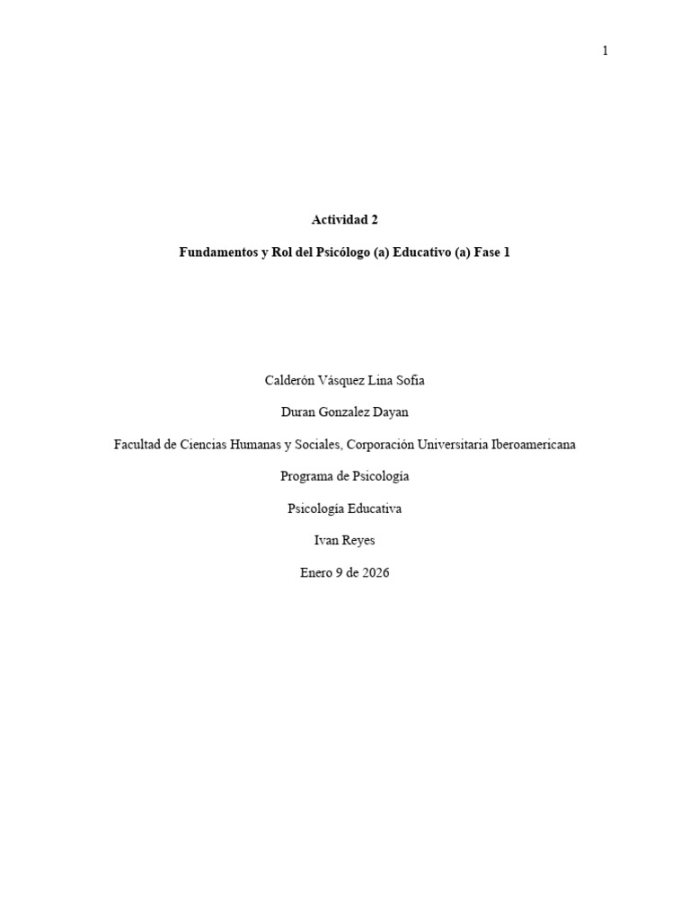Actividad 2 - Fundamentos y rol del psicólogo (a) _260109_220331 | PDF ...