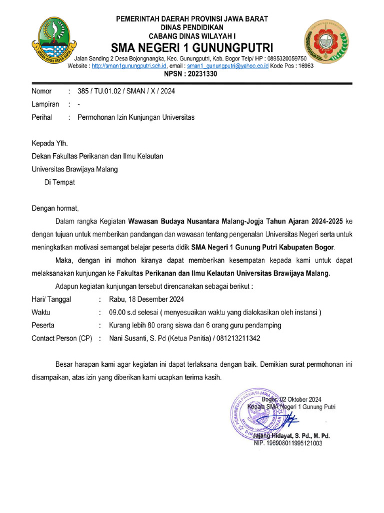 Surat Kunjungan FPIK UB | PDF