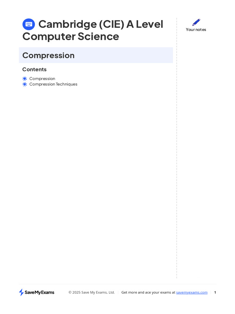 A Level Computer Science: Compression Techniques | PDF | Data ...