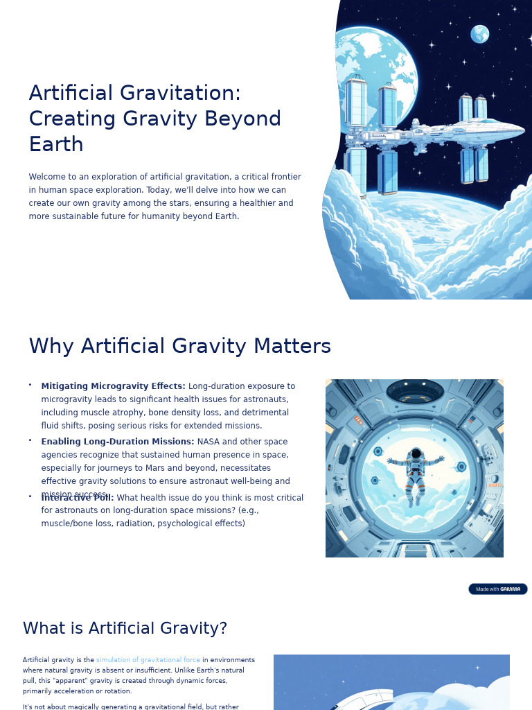 Artificial Gravity for Space Exploration | PDF | Weightlessness | Force
