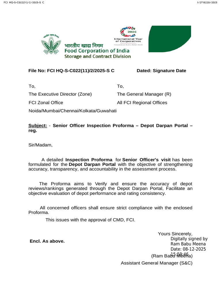 Senior Officer Inspection Proforma Guide | PDF