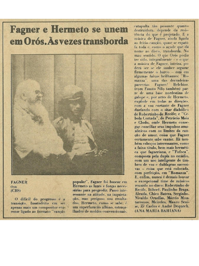 Fagner e Hermeto Se Unem Em Orós. À Vezes Transborda - Journal de ...