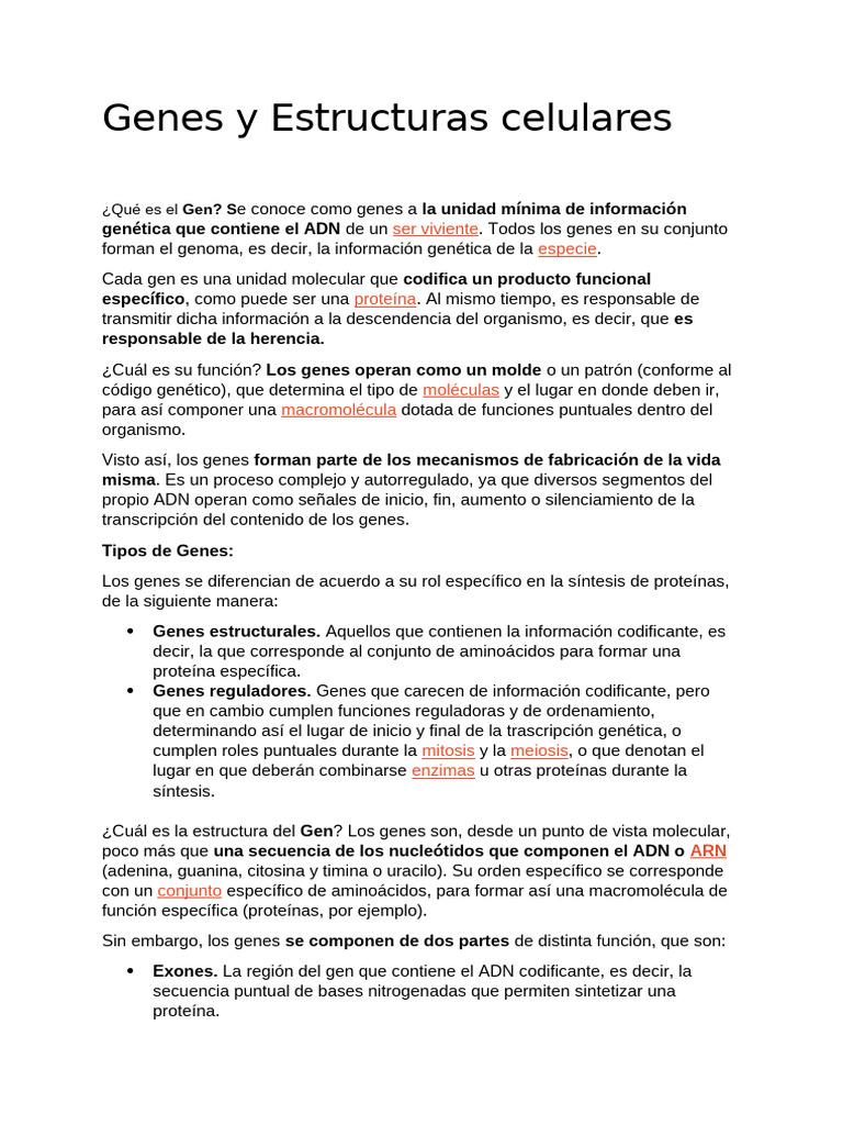 Genes y Estructuras Celulares: Funciones y Tipos | PDF | Biología ...