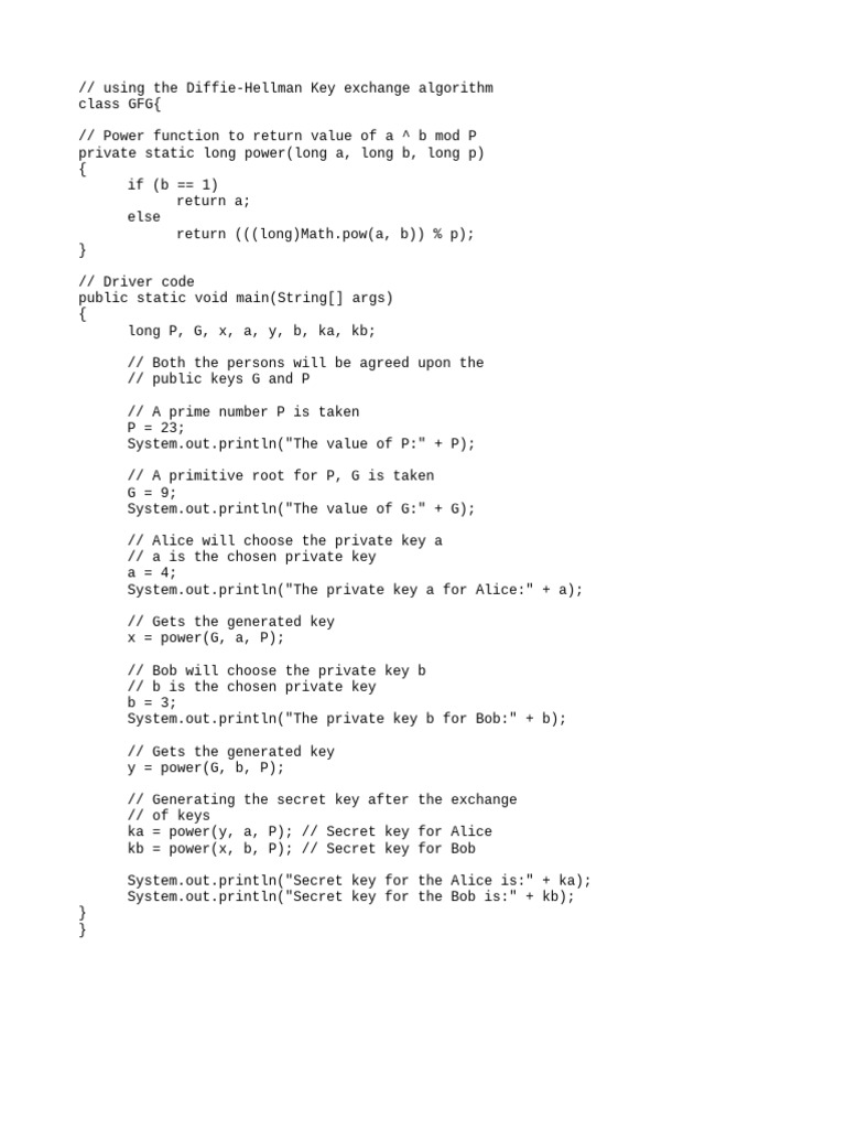 Diffie-Hellman Key Exchange Example | PDF