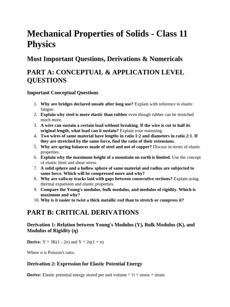 Mechanical Properties of Solids: Key Concepts | PDF | Young's Modulus ...