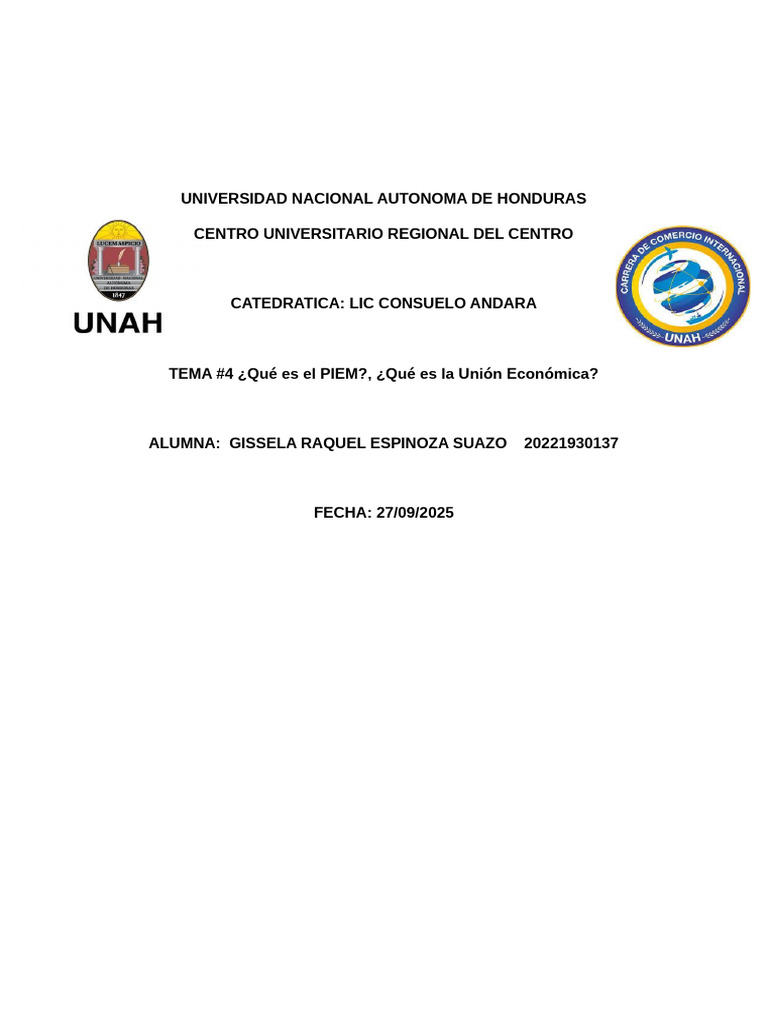 PIEM y Unión Económica: Conceptos Clave | PDF | Integración económica ...