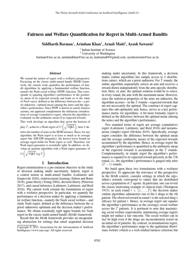 Nash Regret in Multi-Armed Bandits | PDF | Mathematics | Mathematical ...