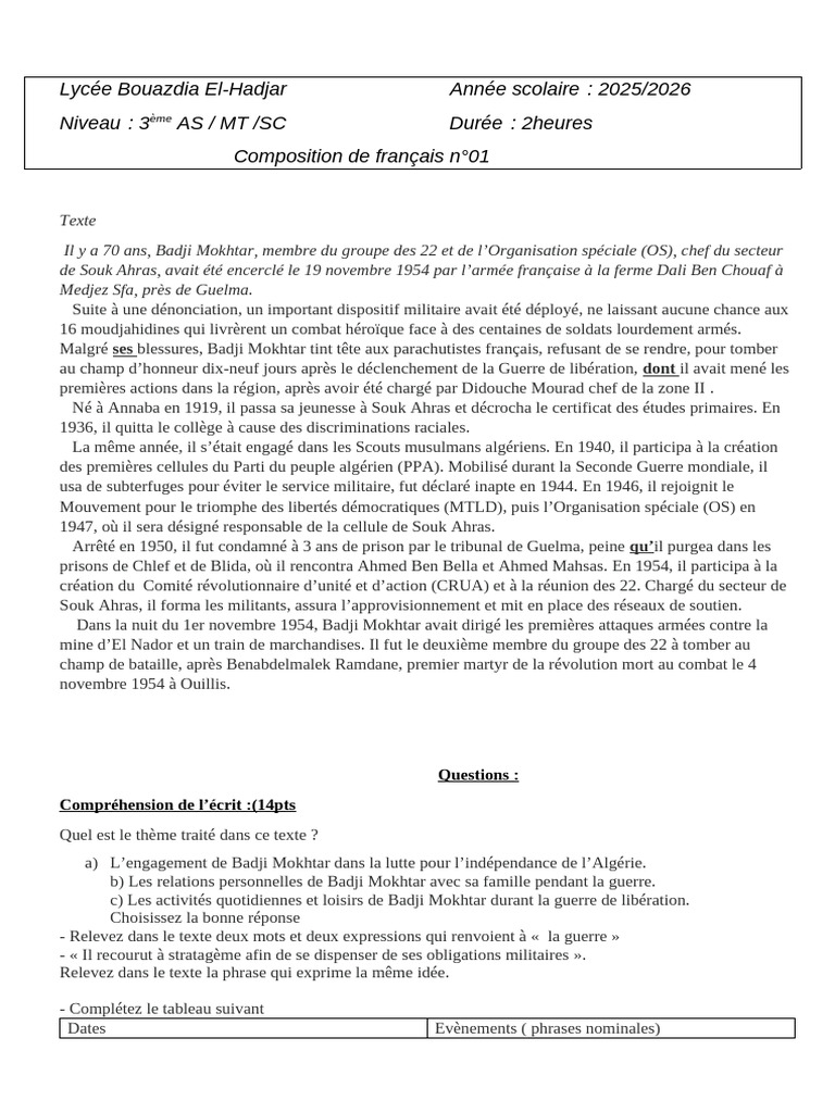 Badji Mokhtar : Héros de la Guerre d'Algérie | PDF | Algérie