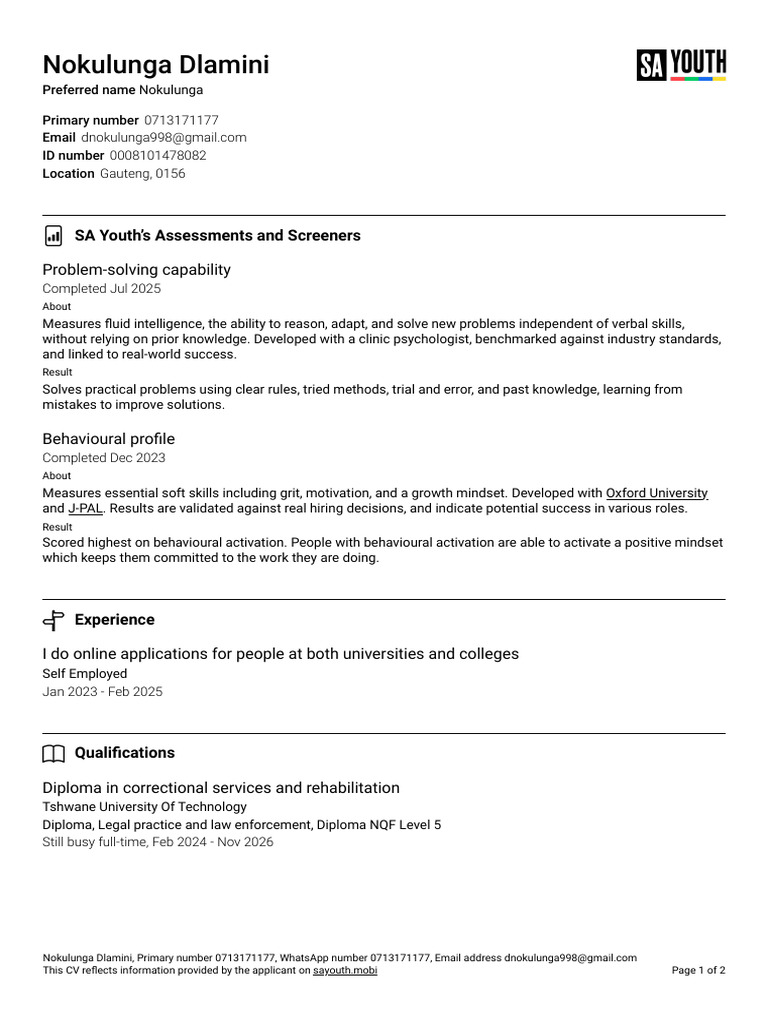 Nokulunga Dlamini CV (1) | PDF