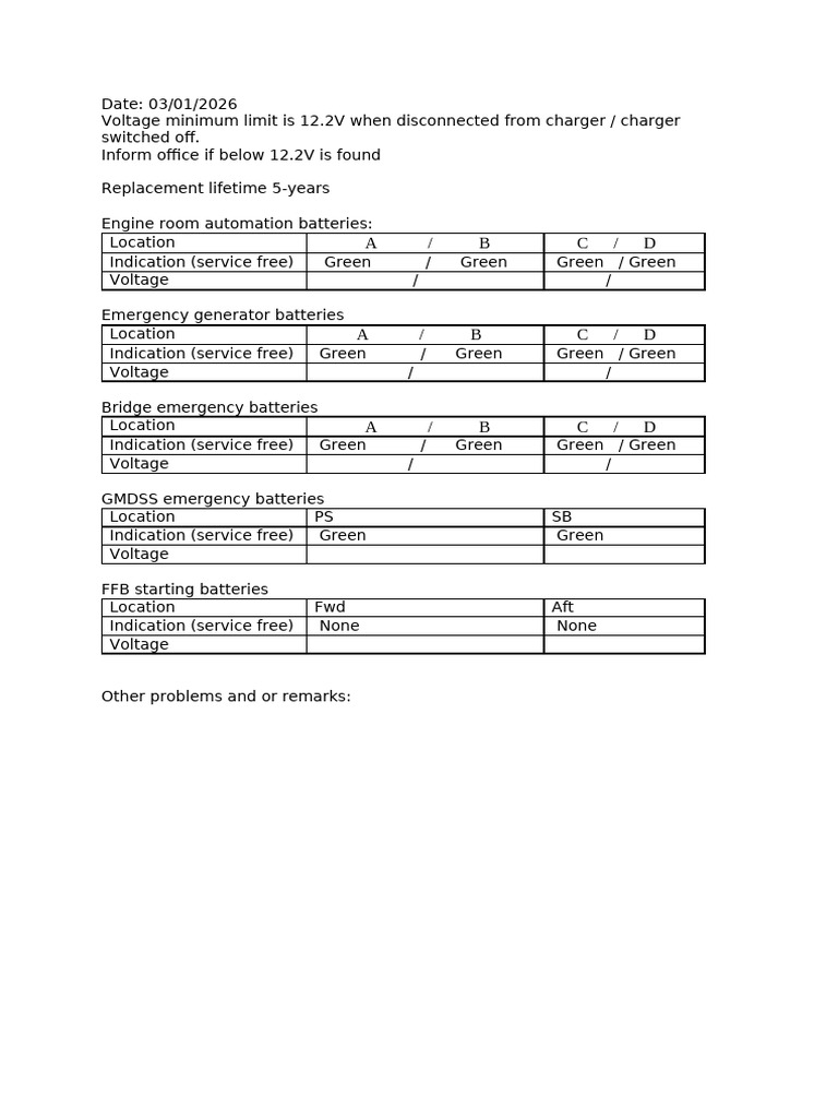 Batteries Check List | PDF