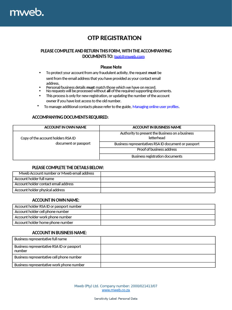 OTP Registration Form Instructions | PDF | Access Control | Computer ...