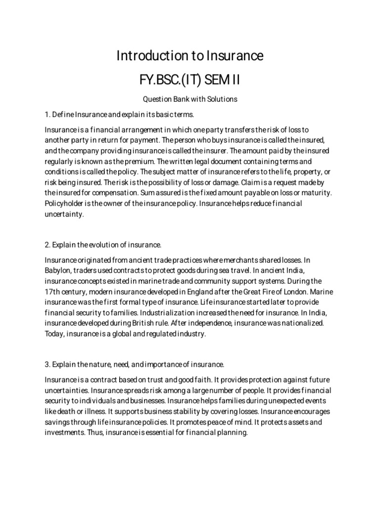 Insurance Basics: Definitions & Types | PDF | Insurance | Risk