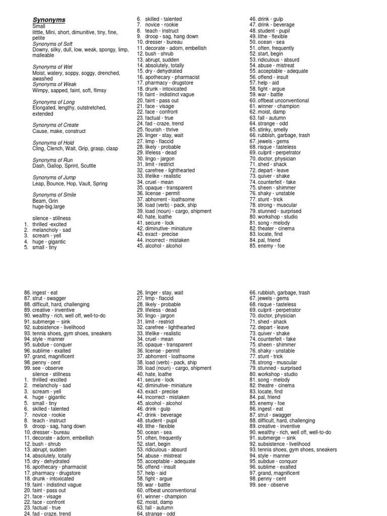 Synonym Reference Guide | PDF | Nature