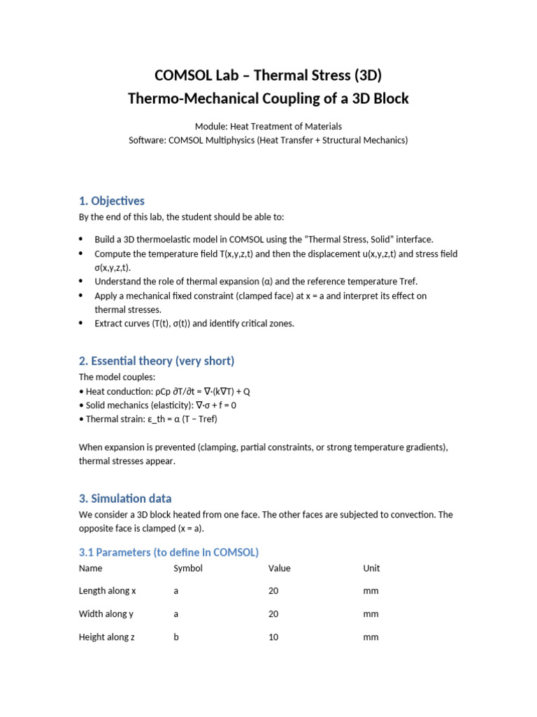 3D Thermal Stress Simulation in COMSOL | PDF | Thermal Expansion | Heat ...