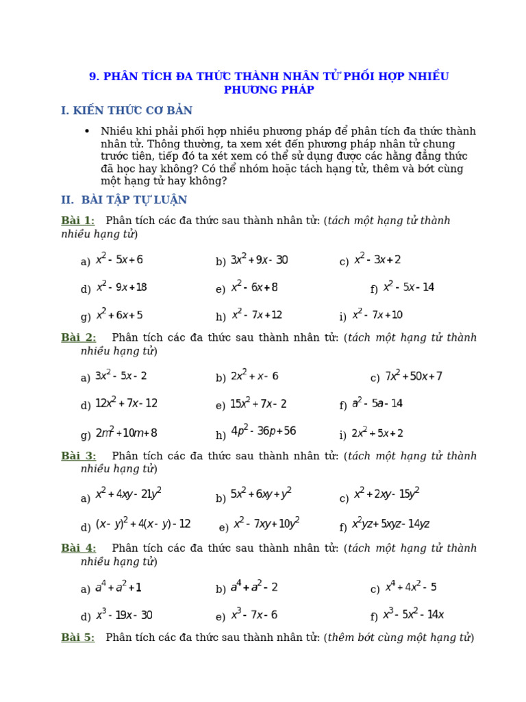 Bai Tap Toan Lop 8 Phan Tich Da Thuc Thanh Nhan Tu Phoi Hop Nhieu ...